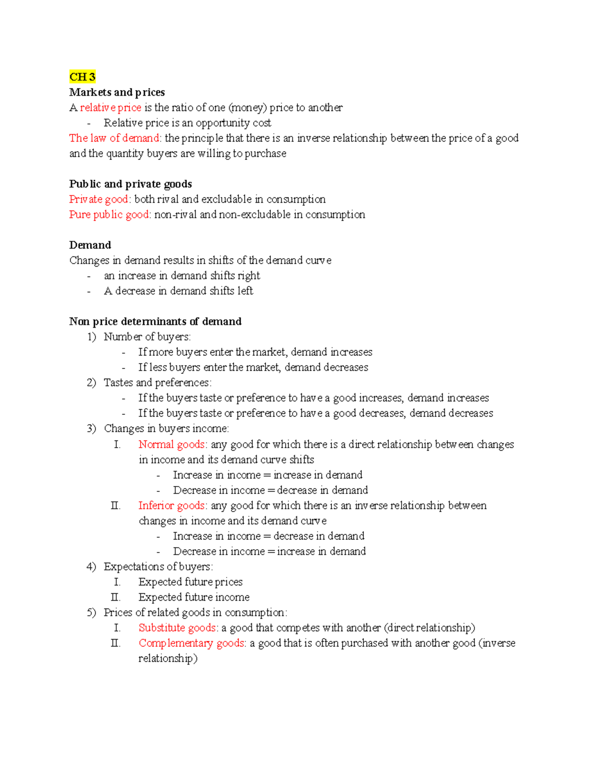 ECON-E201 Microeconomics Ch 3 Notes - CH 3 Markets and prices A ...