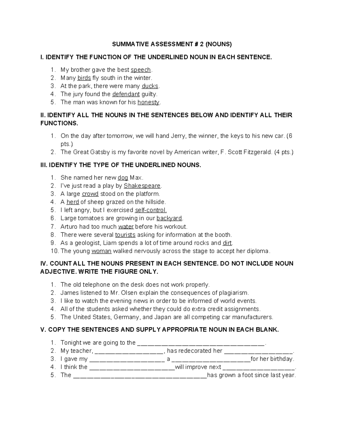 NOUNS: Summative Assessment 2 Functions and Types Explained - Studocu