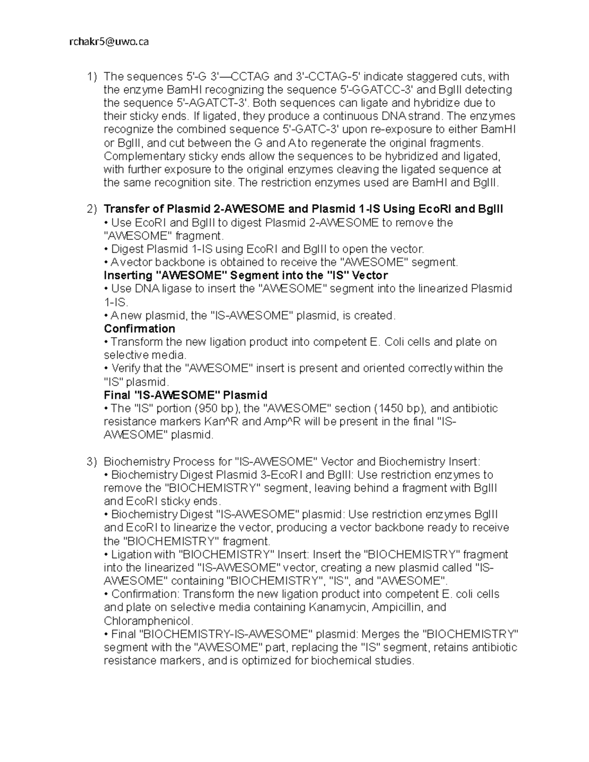 Assignment 2 Biochem - rchakr5@uwo 1) The sequences 5'-G 3'—CCTAG and 3 ...