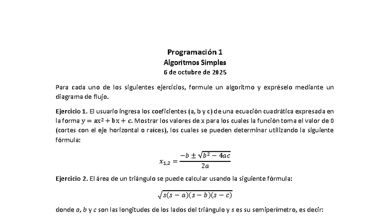 Programación 1: Algoritmos Simples - Ejercicios y Diagramas de Flujo - Studocu