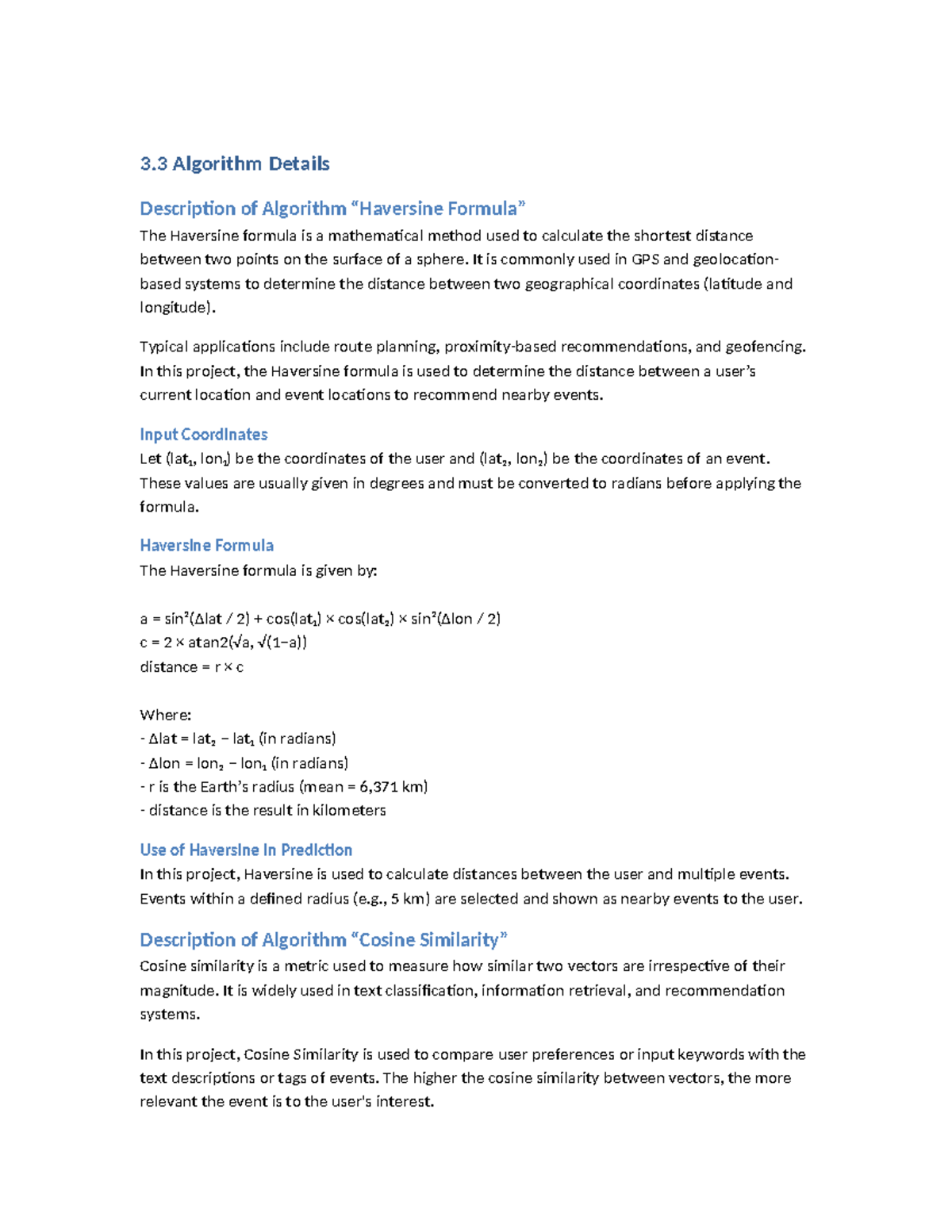 Algorithm Details: Haversine & Cosine Similarity Explained - Studocu