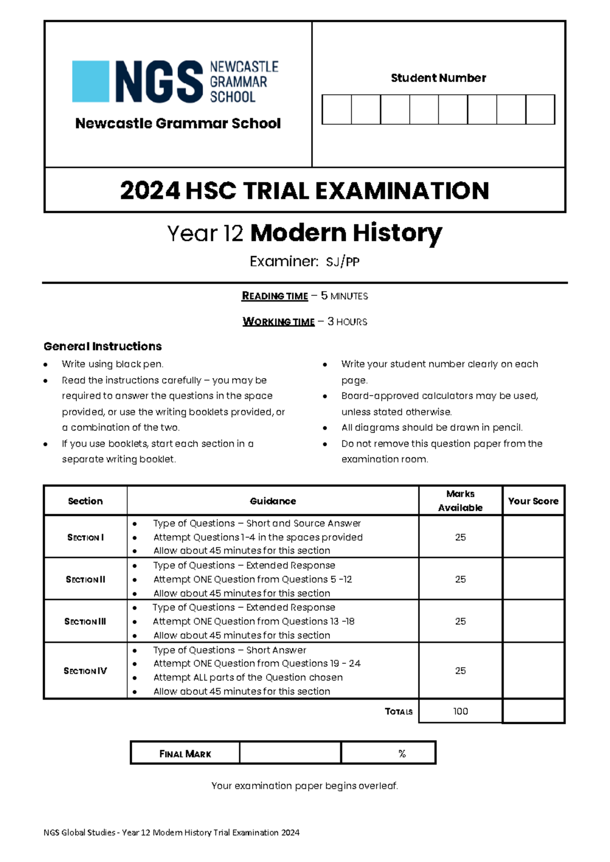 Year 12 HSC Modern History Trial Exam 2024 - NGS - Studocu