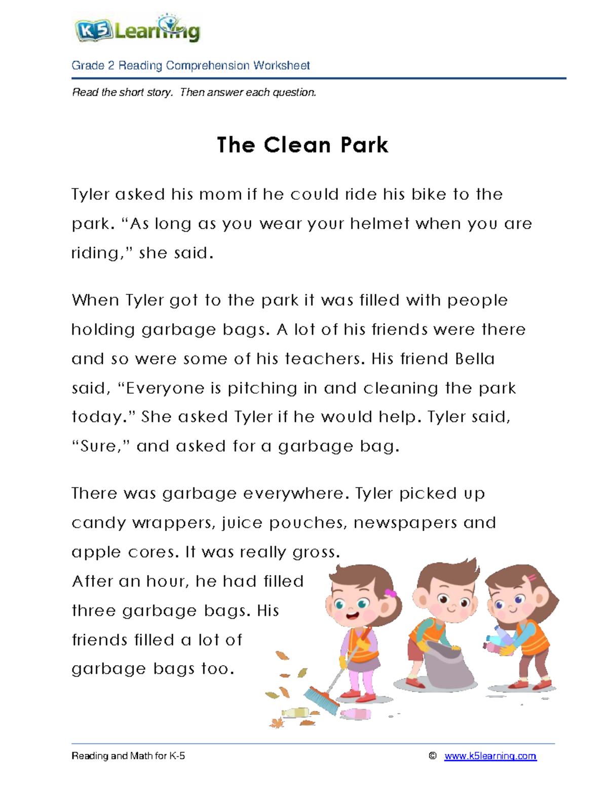 Grade 2 Reading Comprehension: The Clean Park Story Worksheet - Studocu
