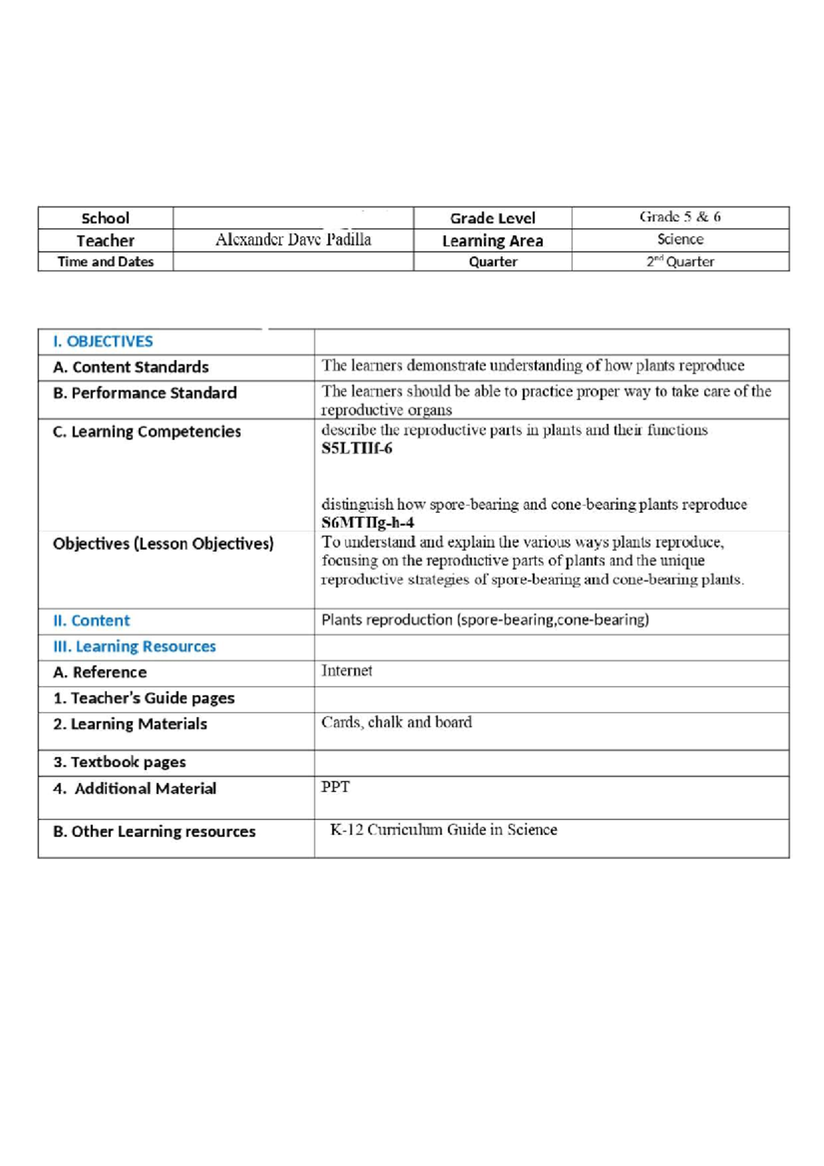 Multi-Grade Science Lesson Plan: Plant Reproduction (Grades 4 & 5 ...