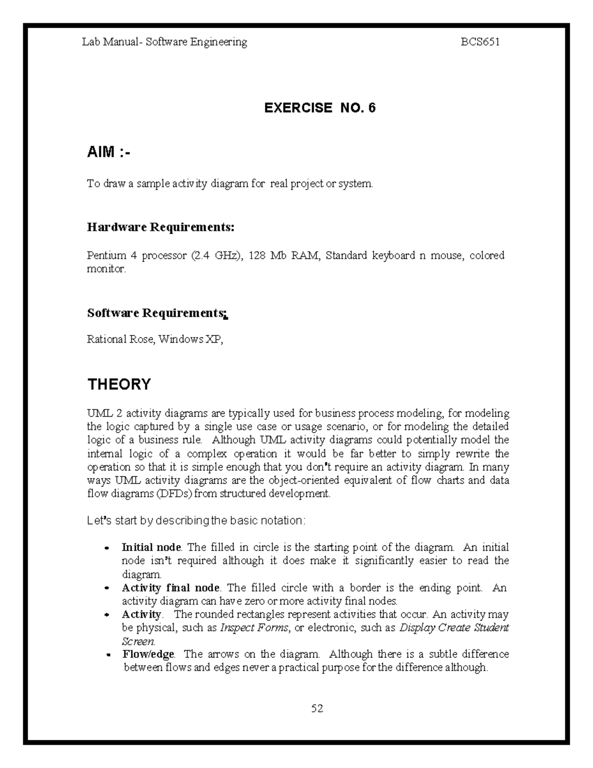 Lab Software Engineering BCS651 Exercise 6: Activity Diagram Creation ...