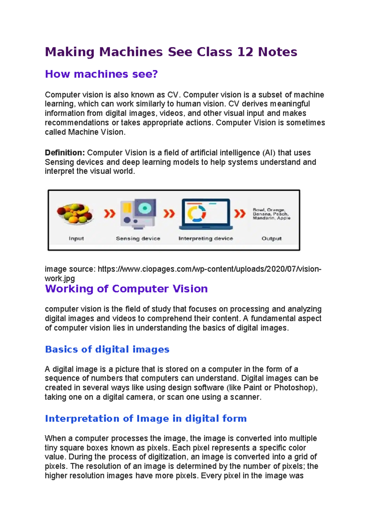 Chapter 2: Understanding Computer Vision - Class 12 Notes - Studocu