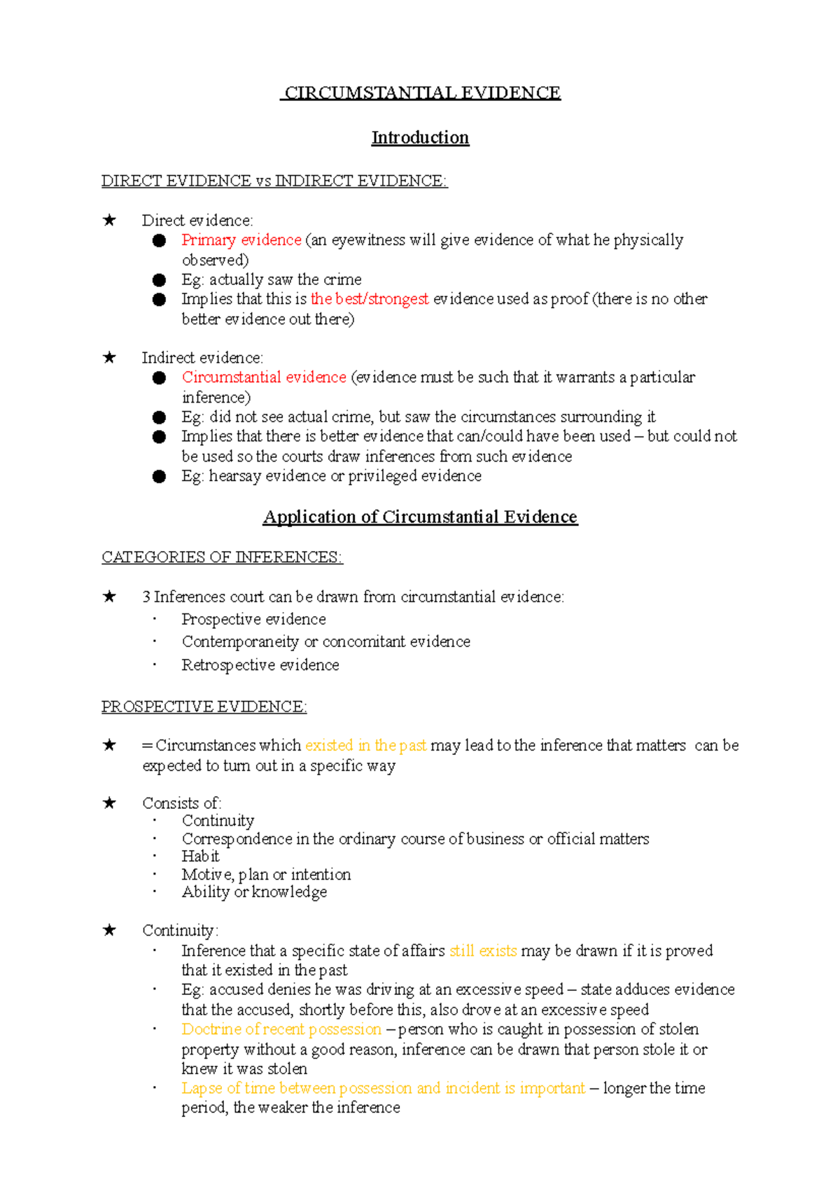 Evidence Lecture 17 Notes: Understanding Circumstantial Evidence - Studocu