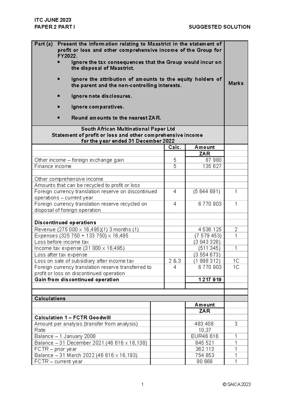 ITC June 2023 Paper 2 Part I Solutions for SAMP and Eastcreek - Studocu