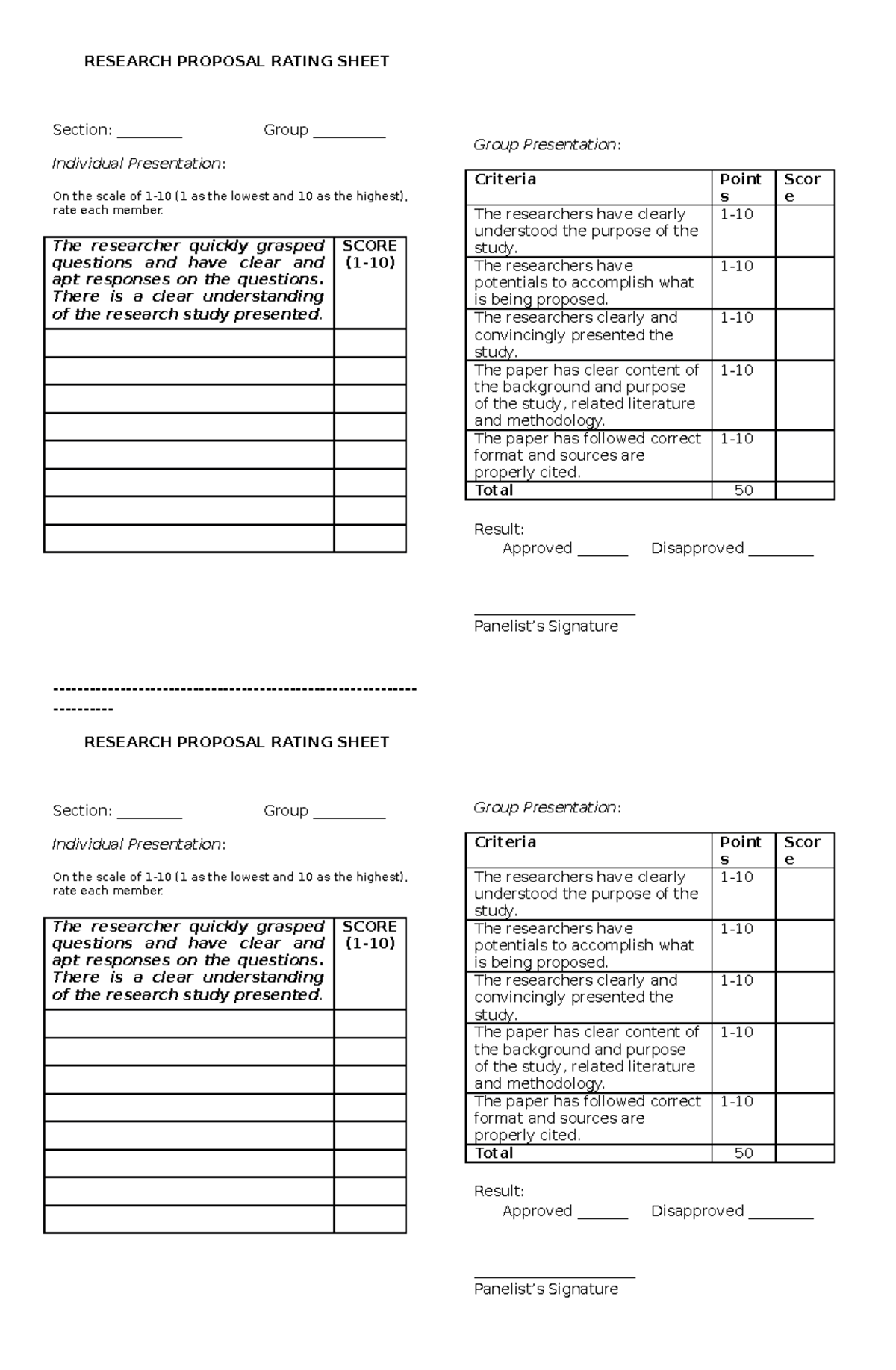 Research Proposal Rating Sheet: Evaluation Criteria & Scoring Guide ...