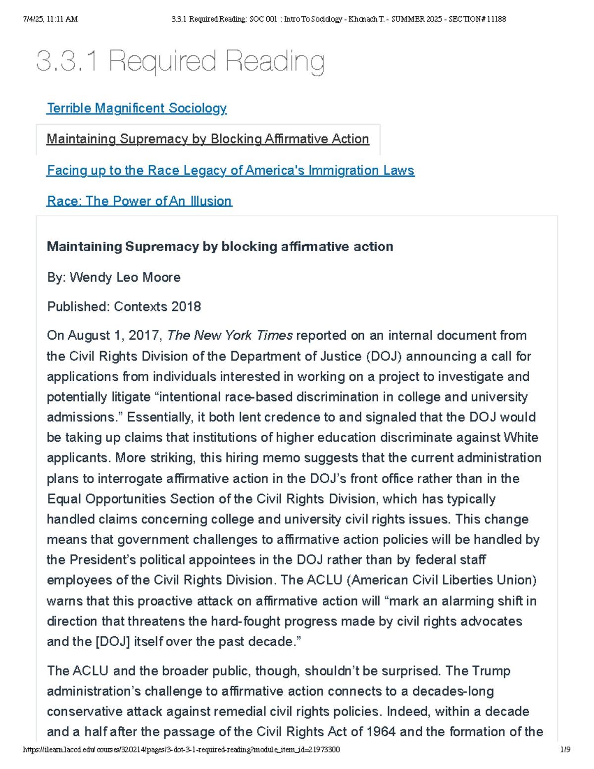 Required Reading: SOC 001 - Intro to Sociology: Affirmative Action ...