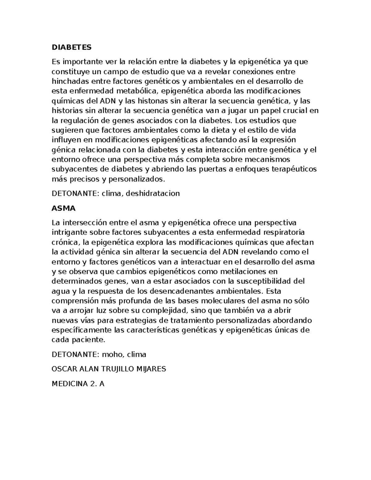 EDU.AMB DIAB ASMA - Relación entre Diabetes, Asma y Epigenética - Studocu