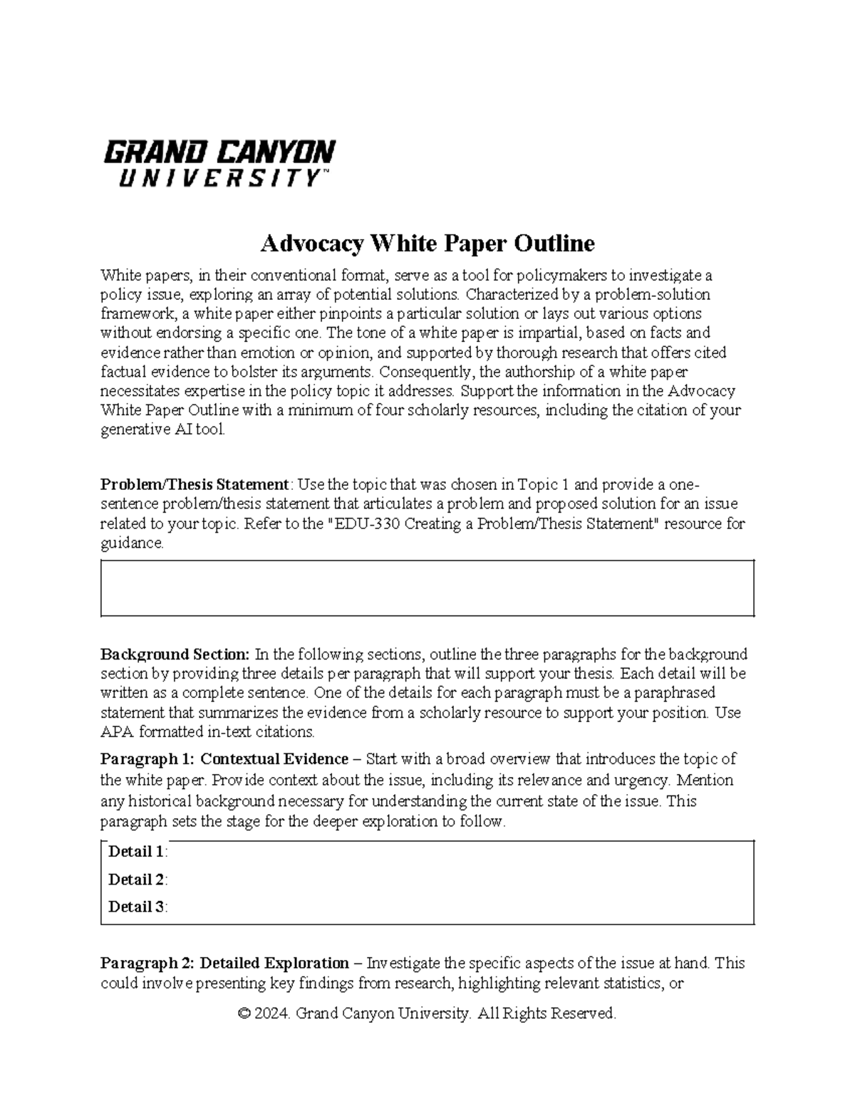 EDU-330-RS-T3 Advocacy White Paper Outline and Guidelines - Studocu