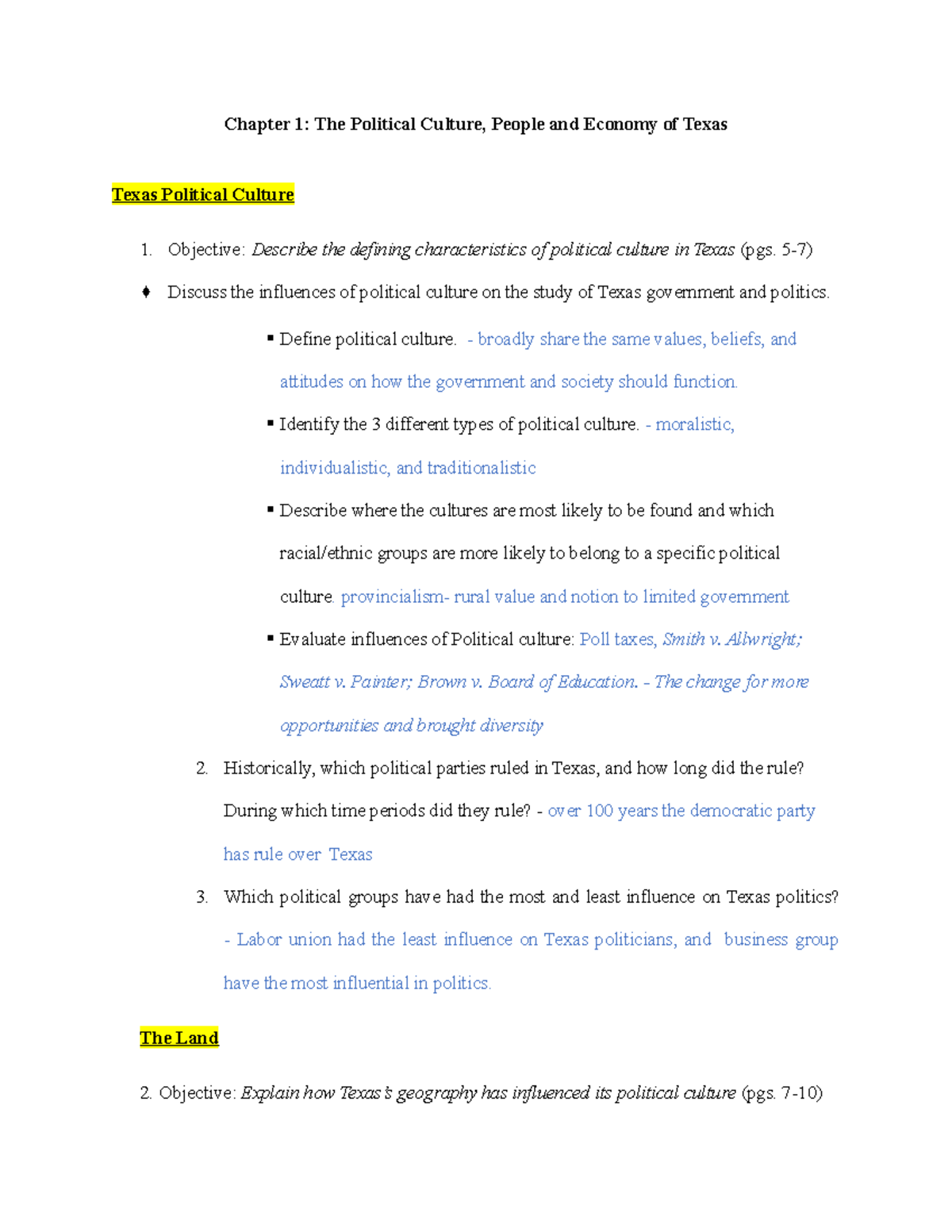 Texas Government Chapter 1: Political Culture, Geography, and Economy ...