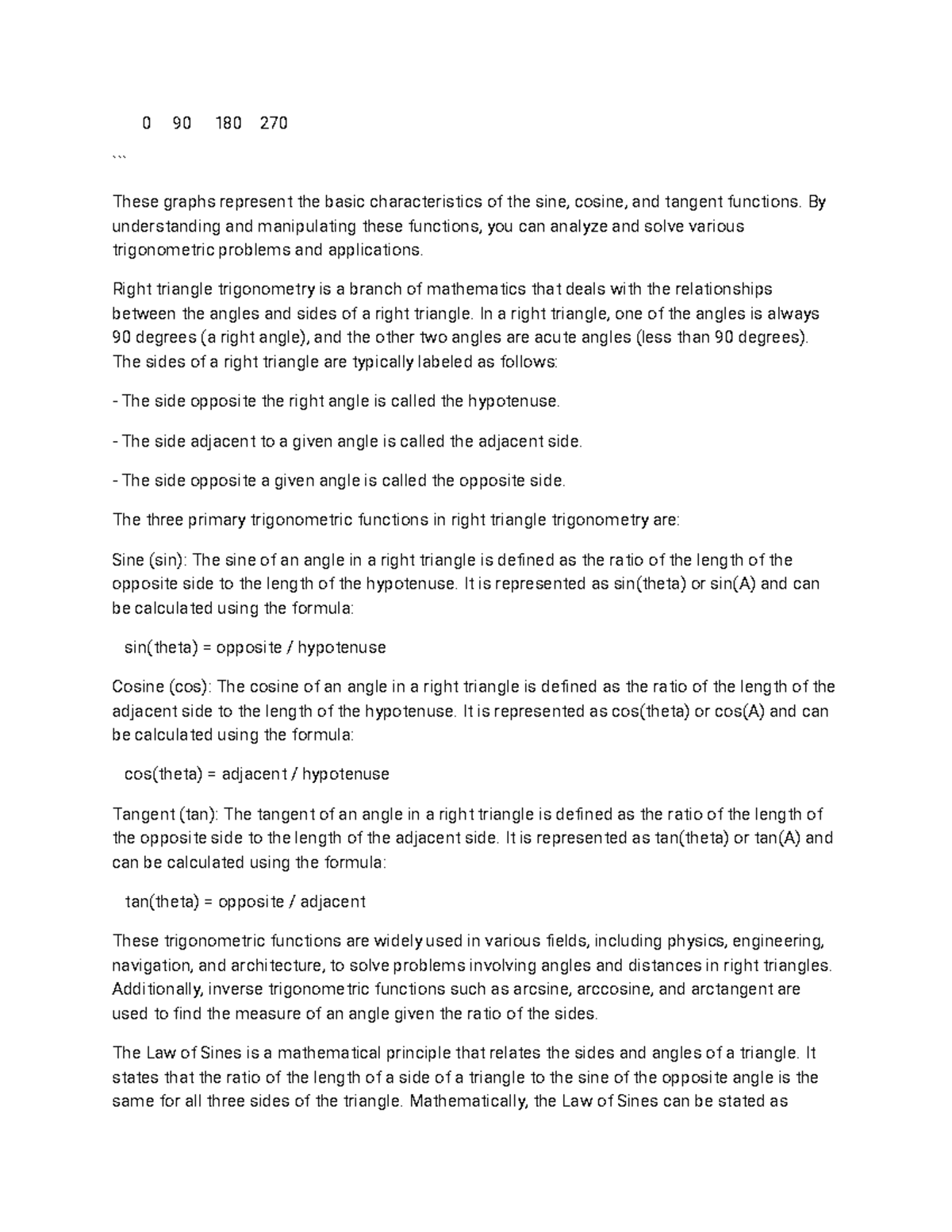 Trigonometry-7 - Notes - 0 90 180 270 ``` These graphs represent the ...