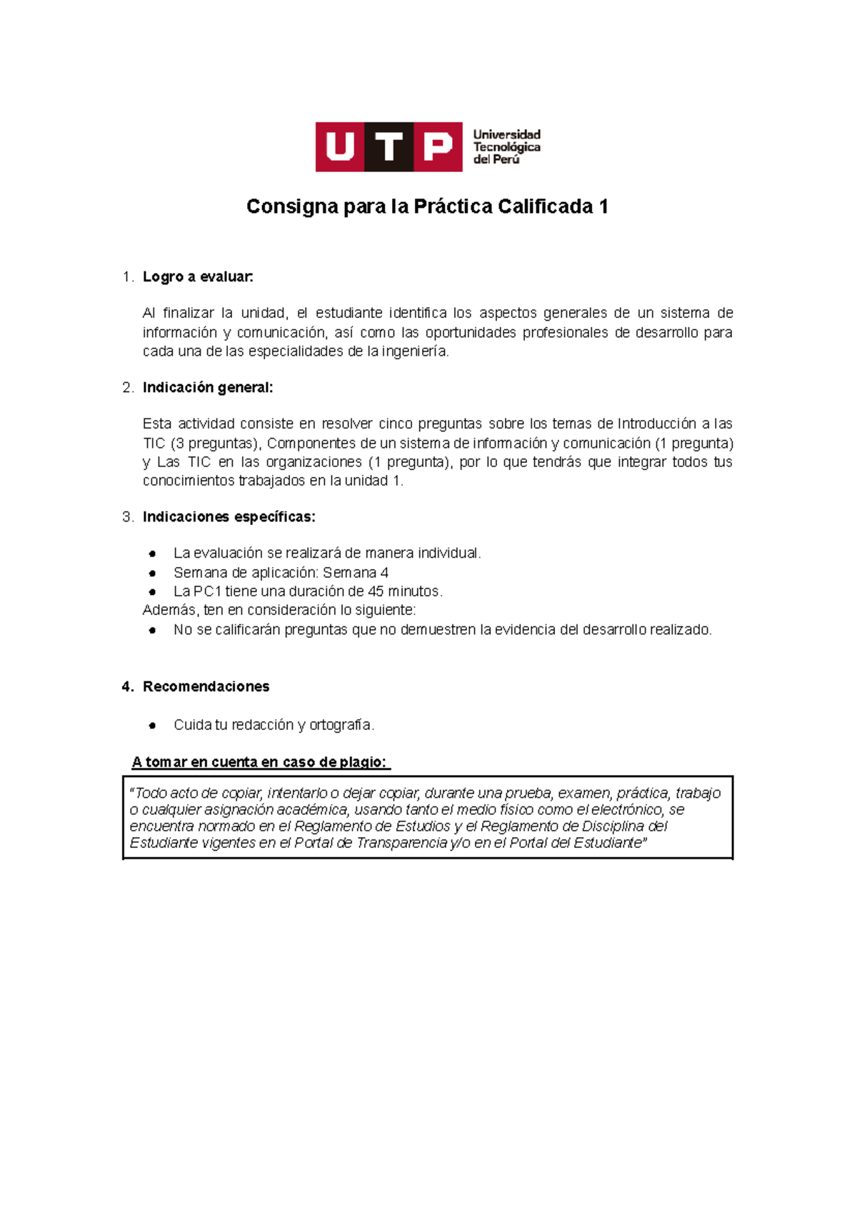 DCI TI50 Práctica Calificada 1: Evaluación de Sistemas de Información ...