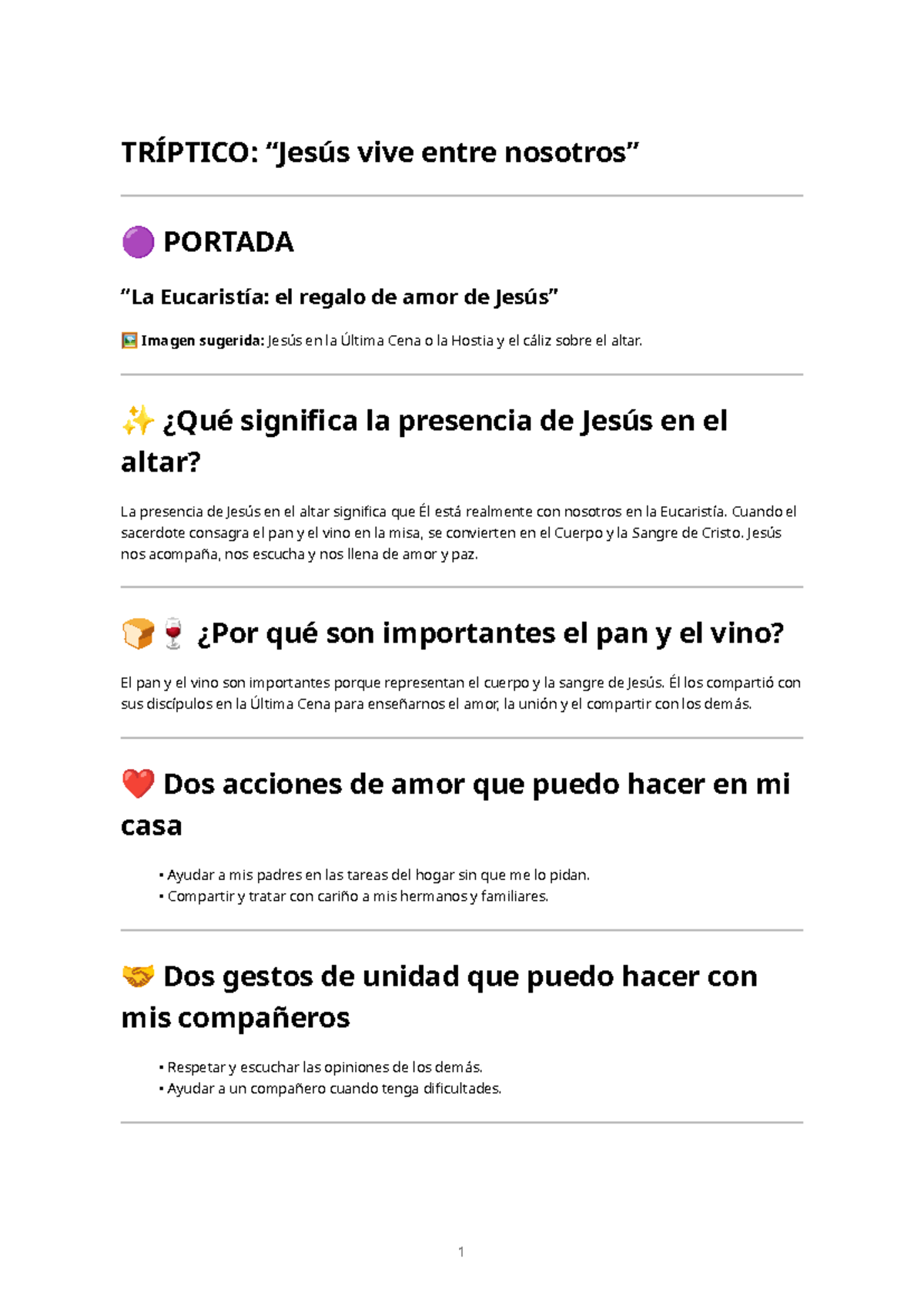Tríptico Eucaristía: Amor y Unidad en la Última Cena - Studocu