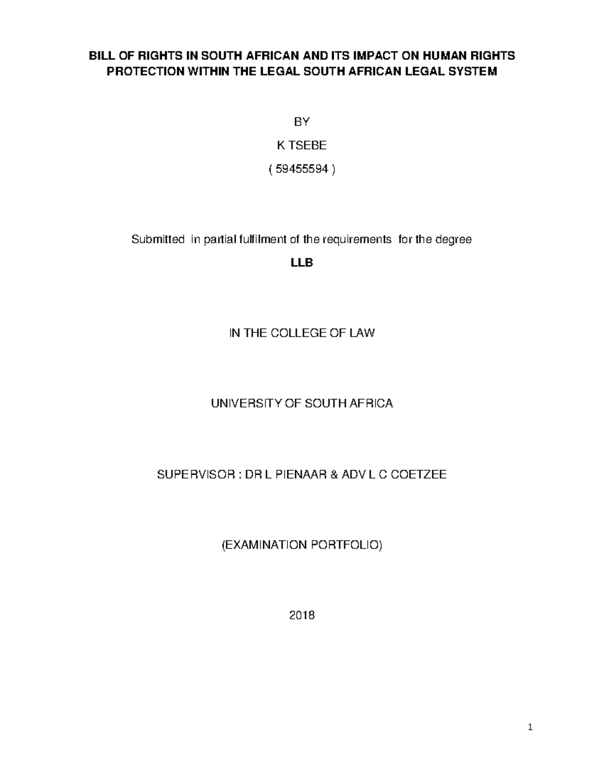 LME3701 - Bill of Rights & Human Rights Protection in SA Legal System ...