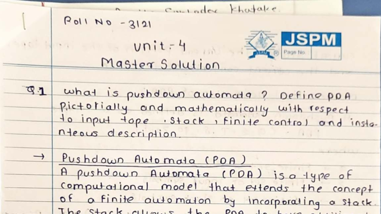 Master Solution for Unit 4: Pushdown Automata (PDA) Overview - Studocu