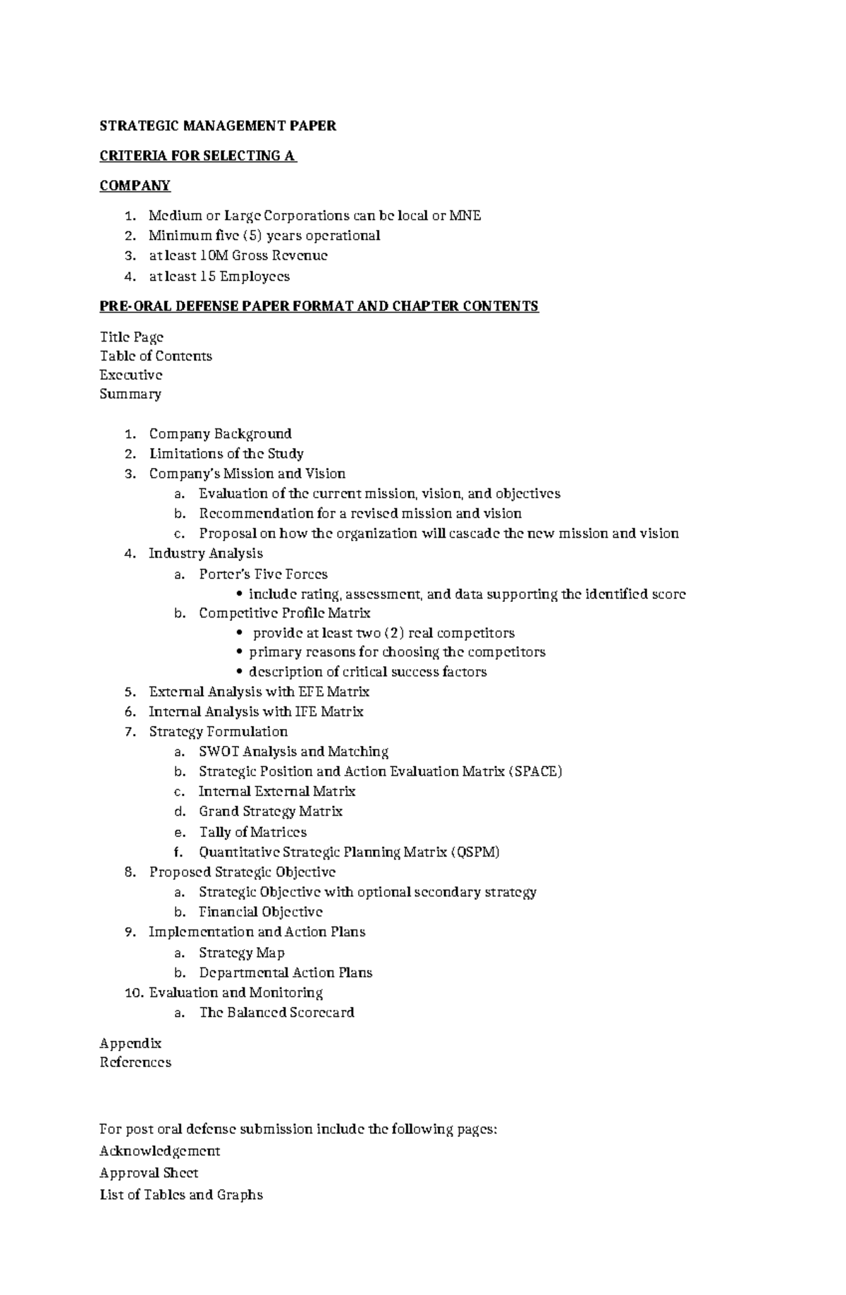 STRM 401 Final Paper Outline for Strategic Management Course - Studocu