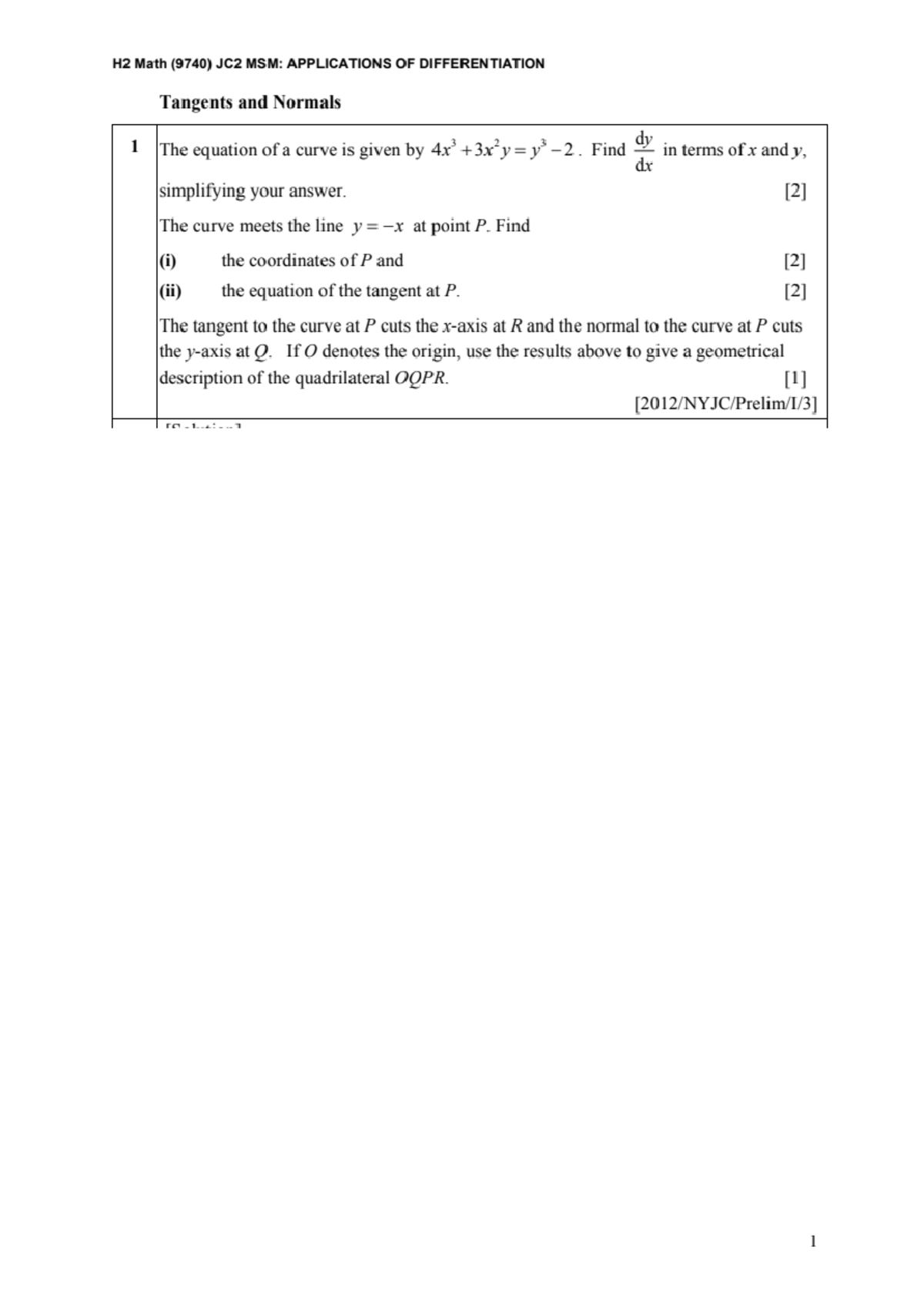 H2 Math (9740) JC2 MSM: Applications of Differentiation Study Notes ...