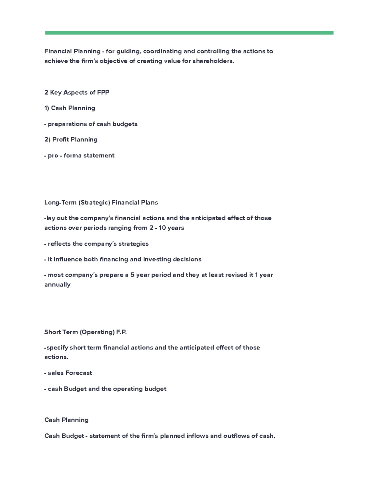 Finance Chapter 6: Financial Planning Overview and Key Aspects - Studocu