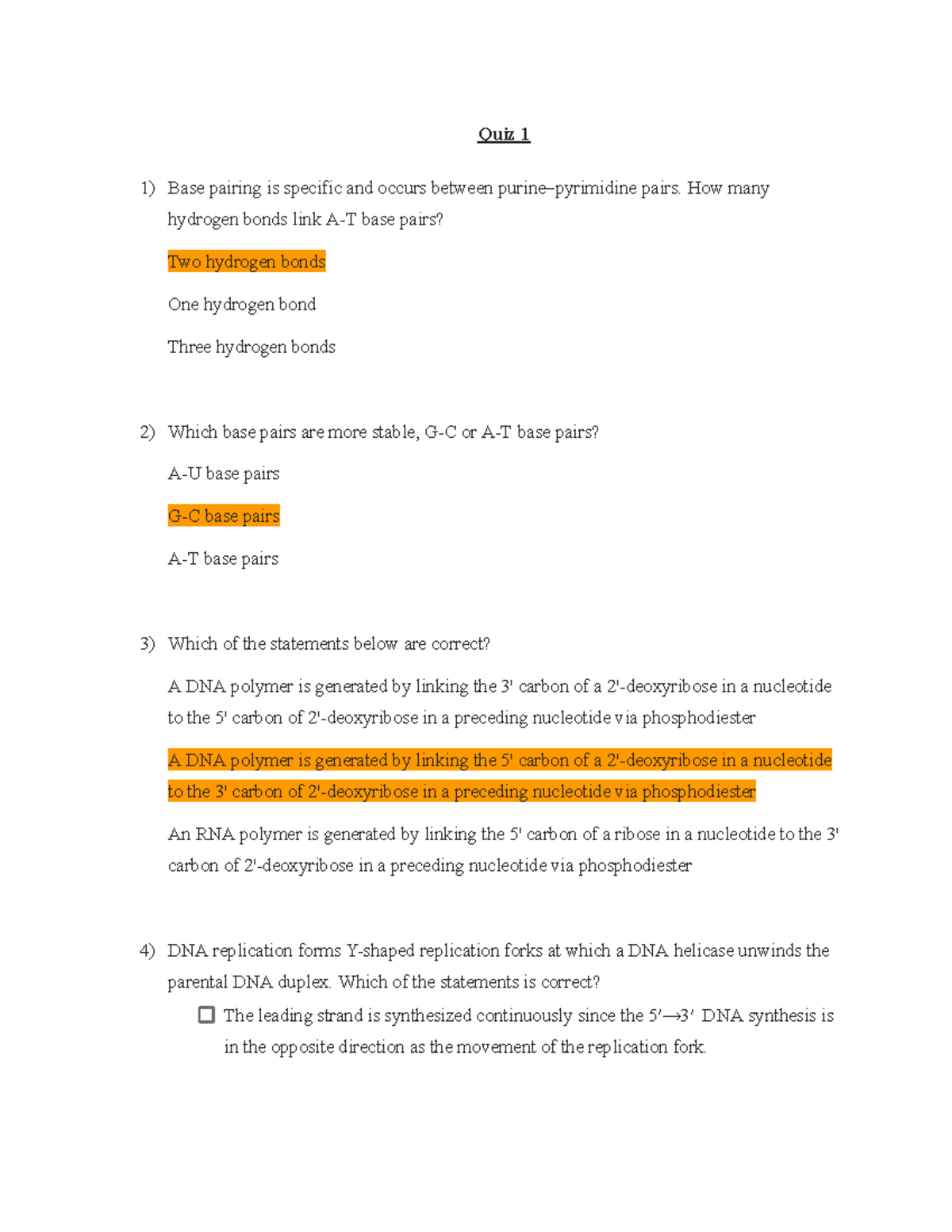 Quiz 1: Molecular Biology Concepts & Inheritance Patterns - Studocu