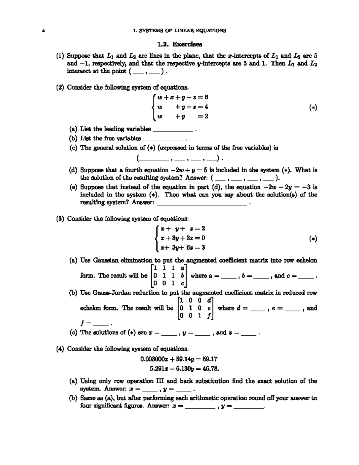 lin alg assignment - 4 1. SYSTEMS OF LINEAR EQUATIONS 1. Exercises (1 ...