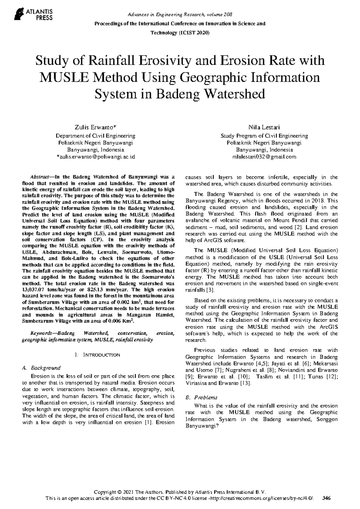 Study of Rainfall Erosivity and Erosion Rate in Badeng Watershed (CIVIL ...