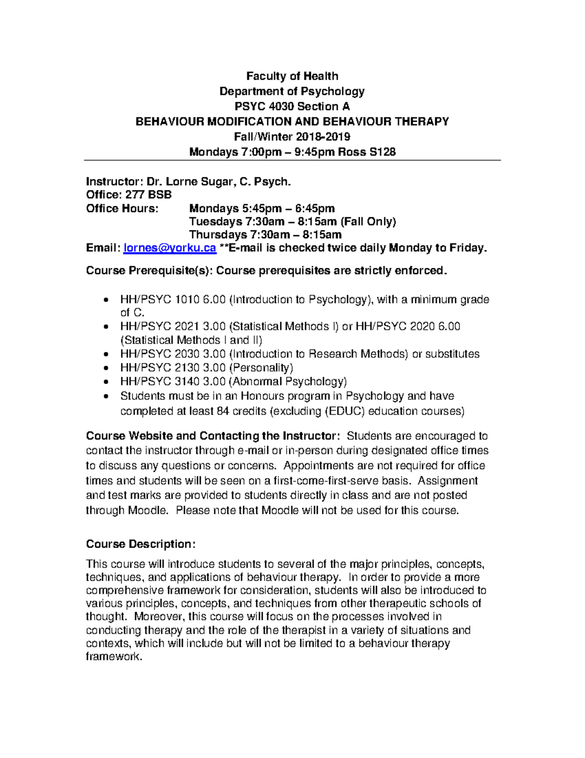 PSYC 4030 - Behavior Modification & Therapy Course Outline - Studocu