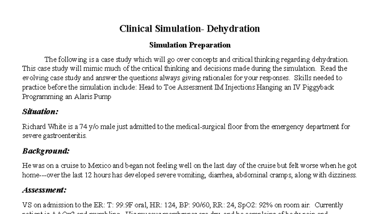 Dehydration Case Study Simulation Prep (NURS 101 F23) - Studocu