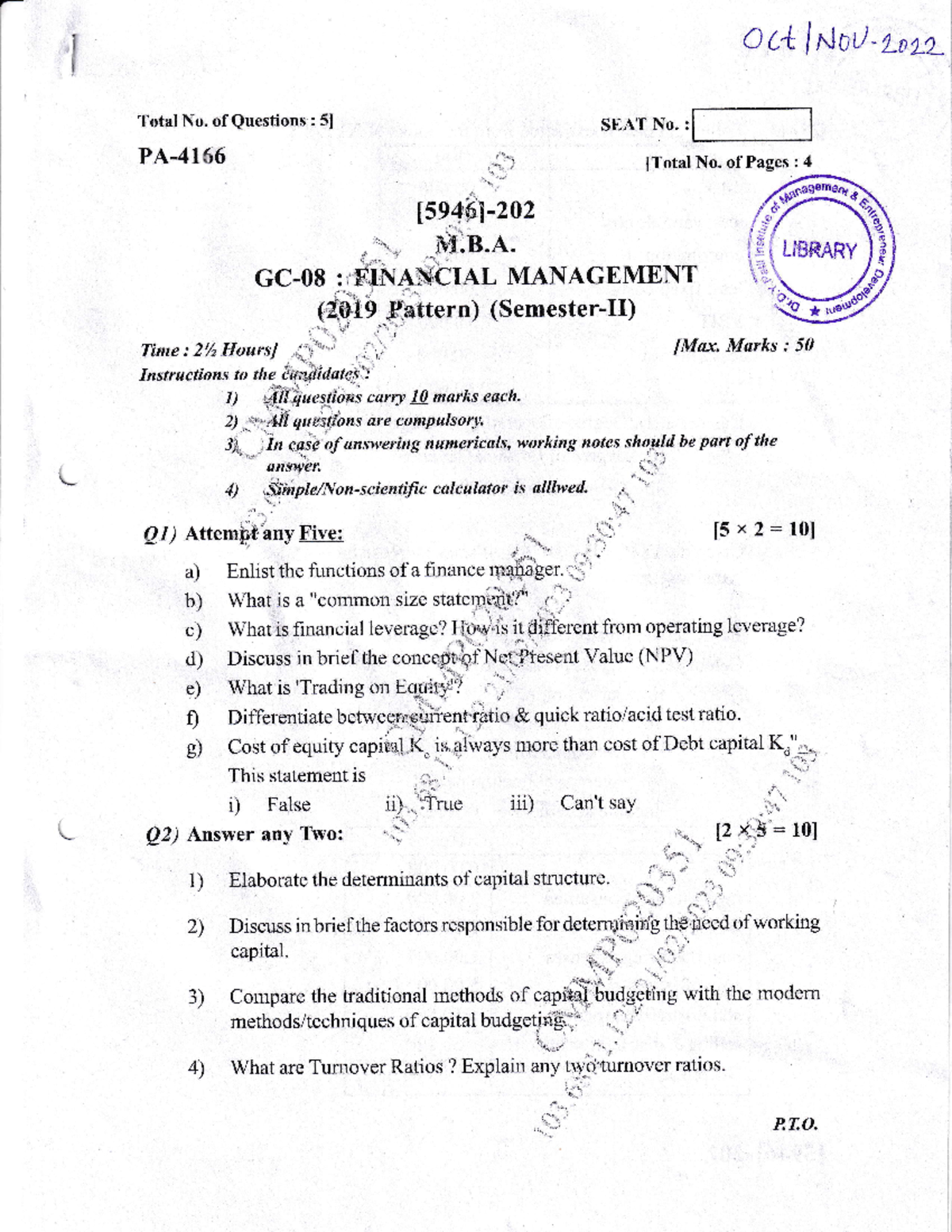 MBA 202 - OCT NOV 2022 - Question Paper for Final Exam - Studocu