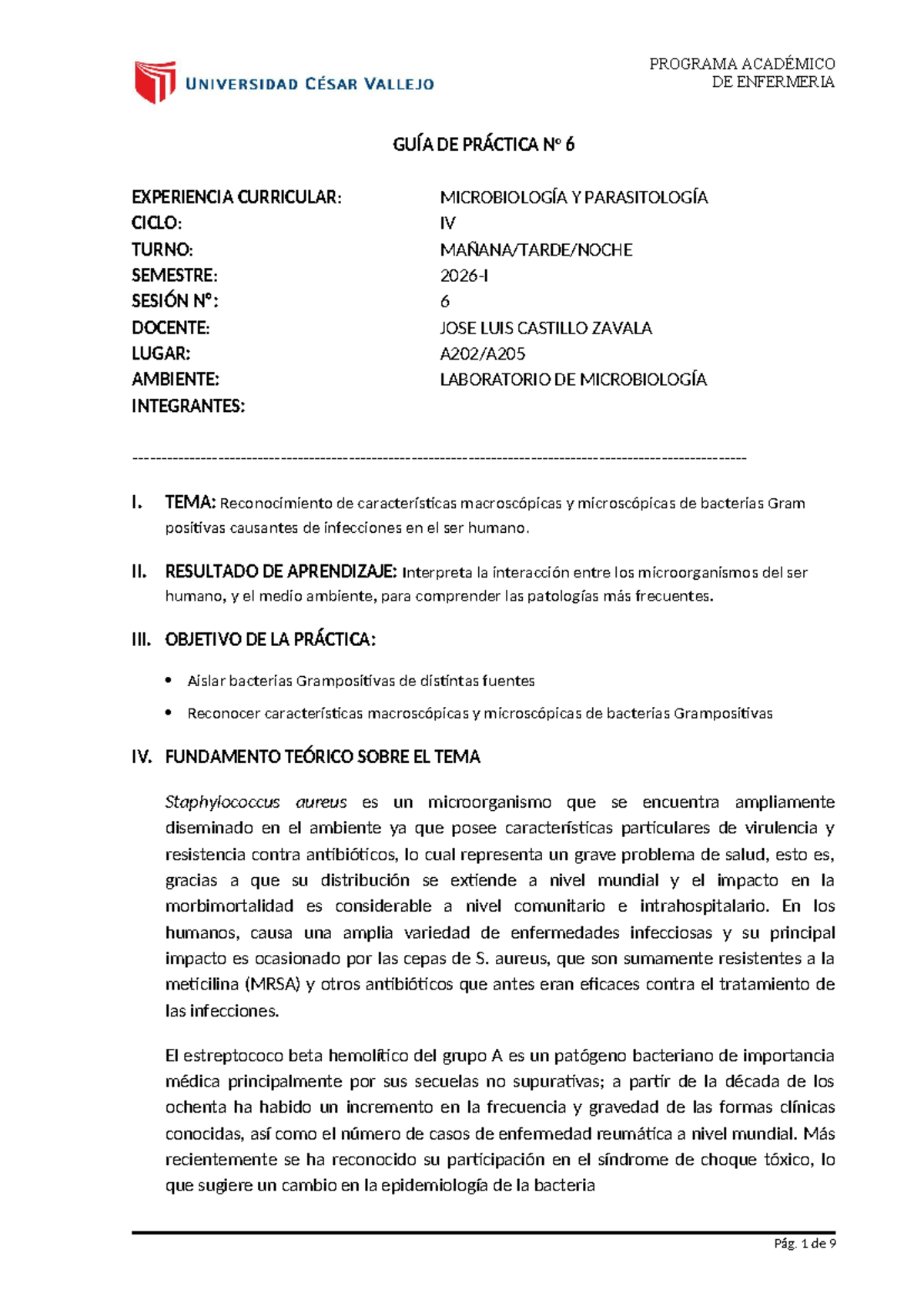 Guía de Práctica No. 6: Microbiología y Parasitología IV - Studocu