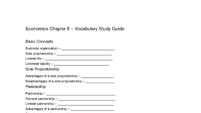Economics Chapter 8 Vocabulary Study Guide - Economics Chapter 8 ...