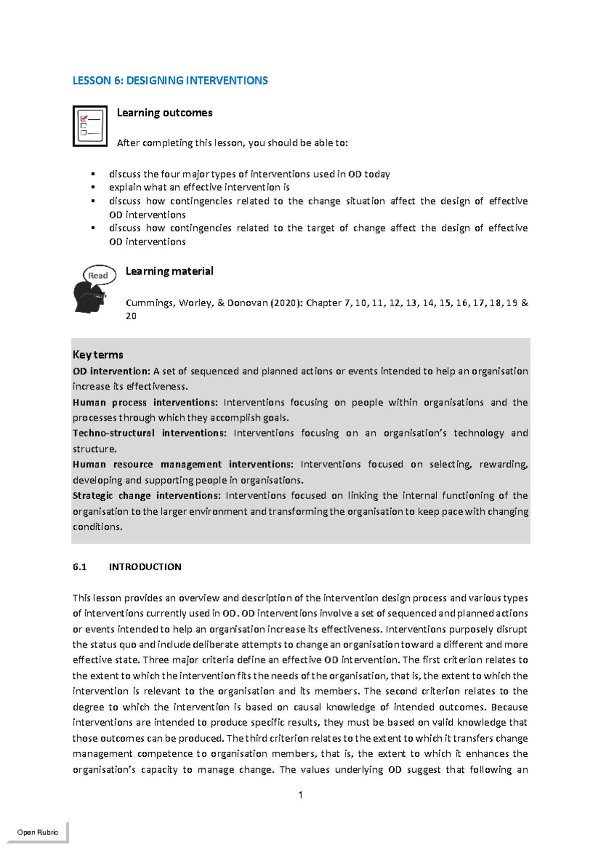 IOP3705 Lesson 6: Designing Effective OD Interventions - Studocu