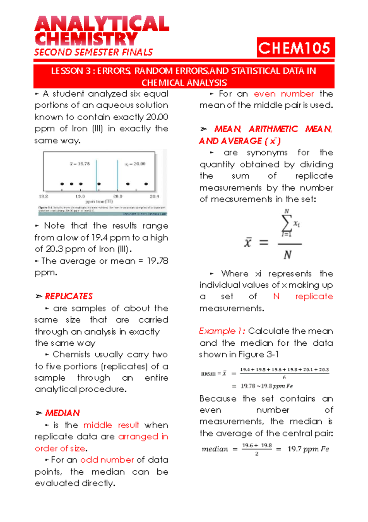 CHEM105 ANALYTICAL CHEMISTRY SECOND SEMESTER FINALS: ERRORS & VOLUMETRIC - Studocu
