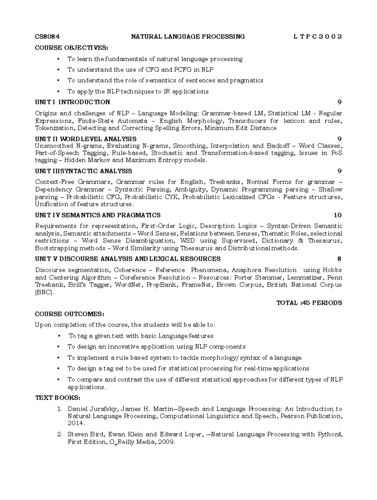 Imp questions - CS8084 NATURAL LANGUAGE PROCESSING L T P C 3 0 0 3 ...