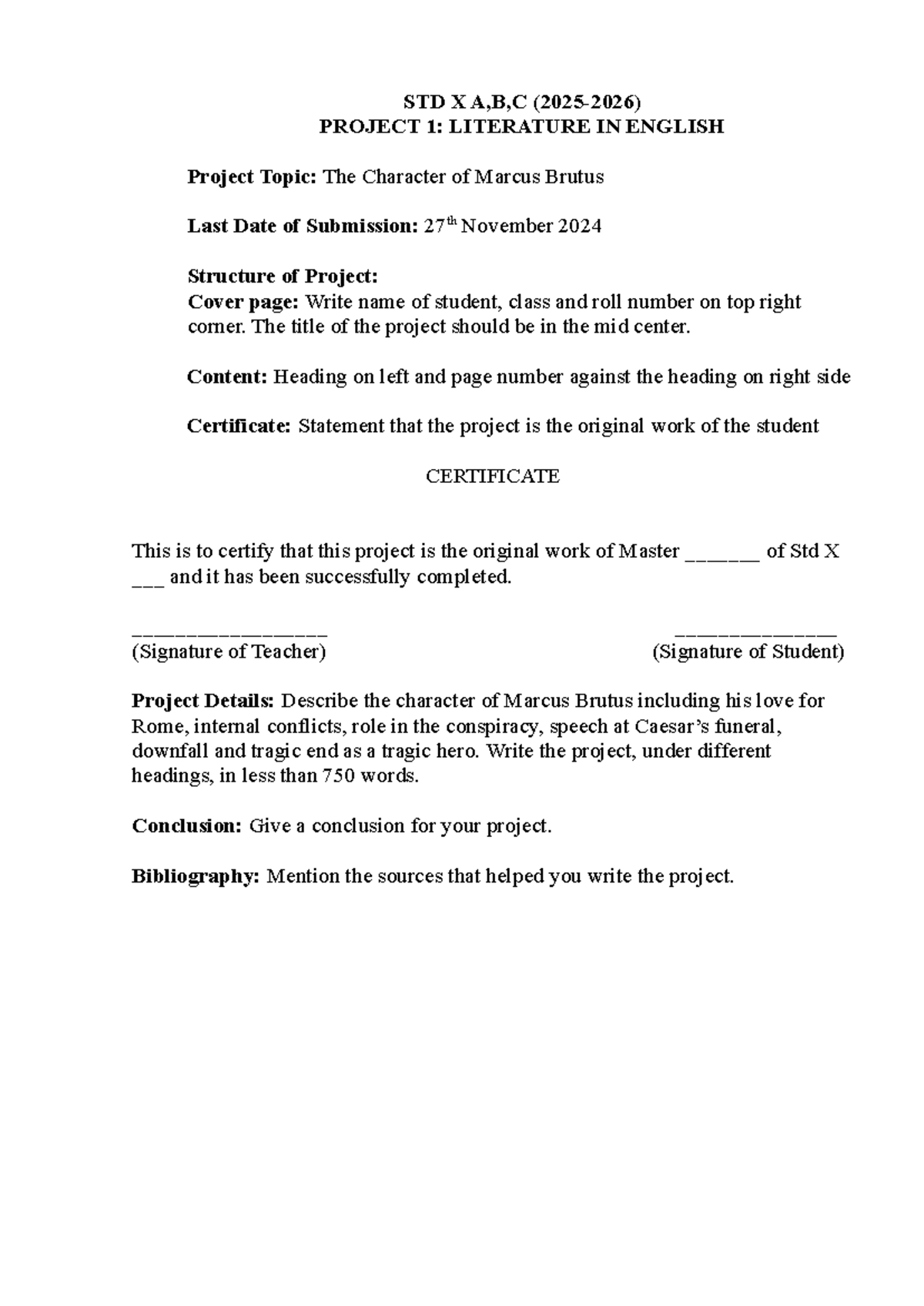 STD X A,B,C Project 1: Character Analysis of Marcus Brutus - Studocu