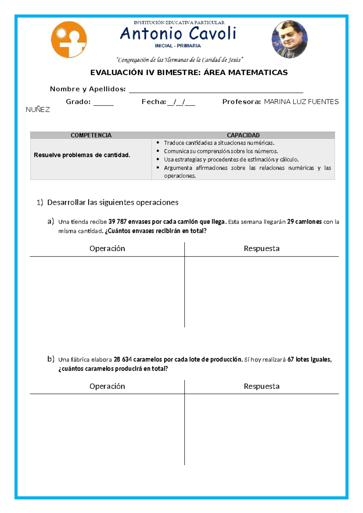 Examen de Matemáticas 4to Grado IV Bimestre - Studocu