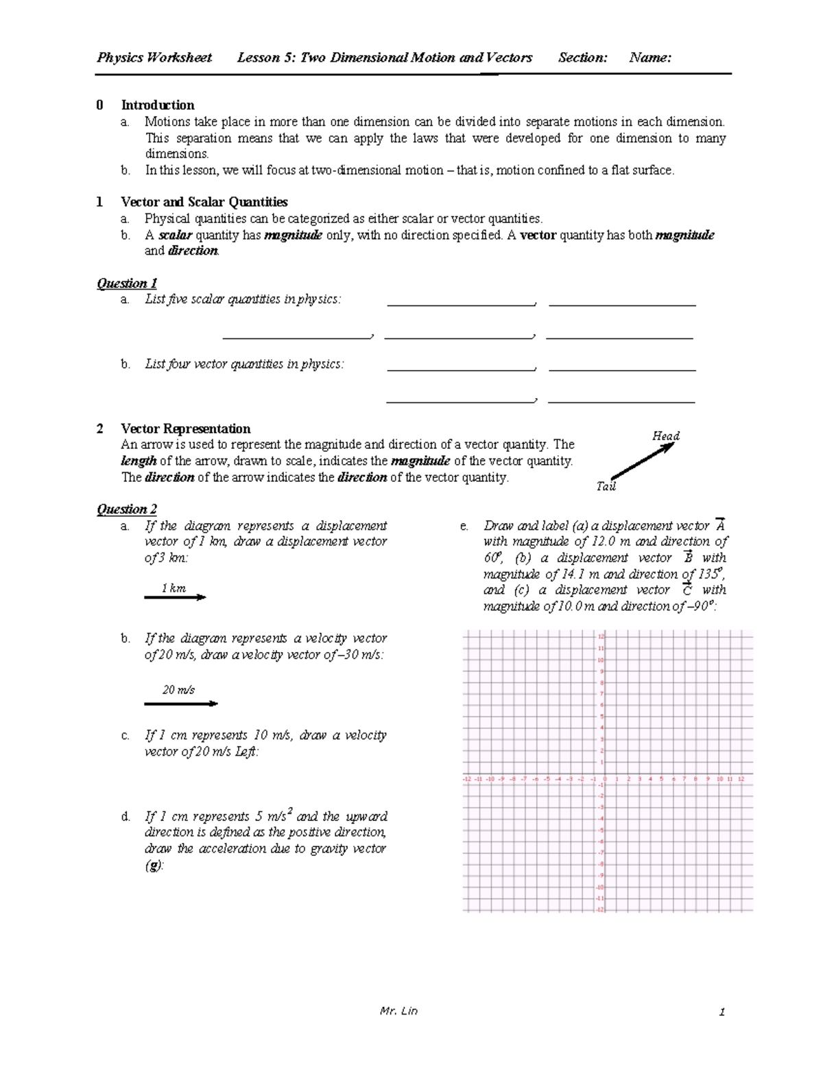 Physics Worksheet Lesson 5: 2D Motion & Vectors Analysis - Studocu
