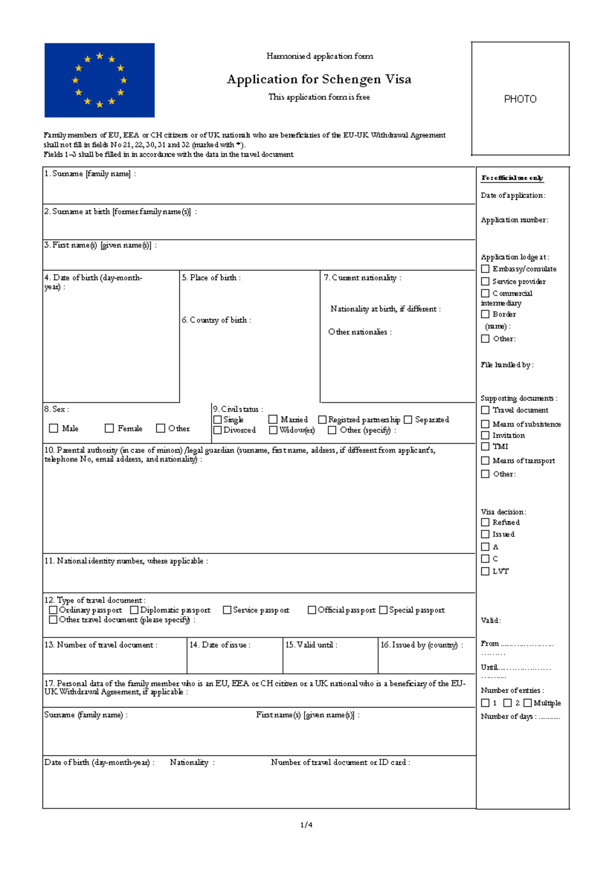 Schengen Visa Application Form - CS 14076-05 EN 05 - Studocu