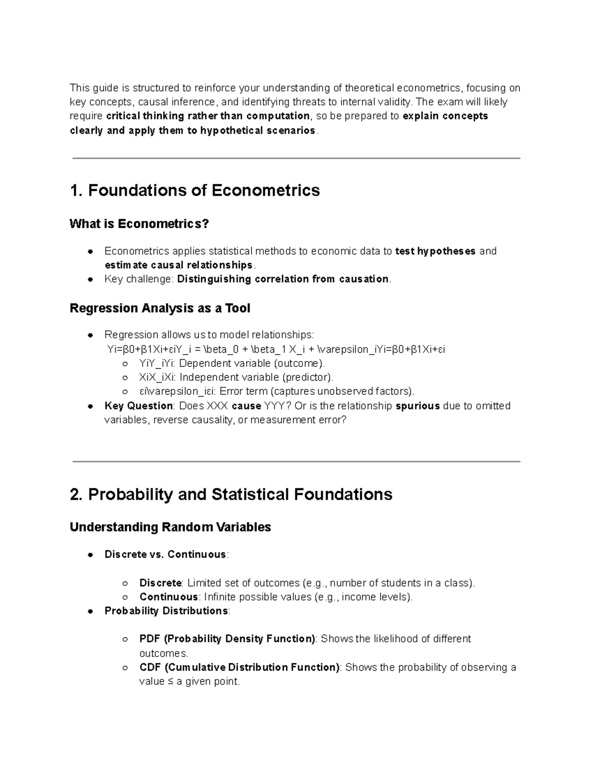 Foundations of Econometrics (ECO 401): Key Concepts & Validity Issues ...