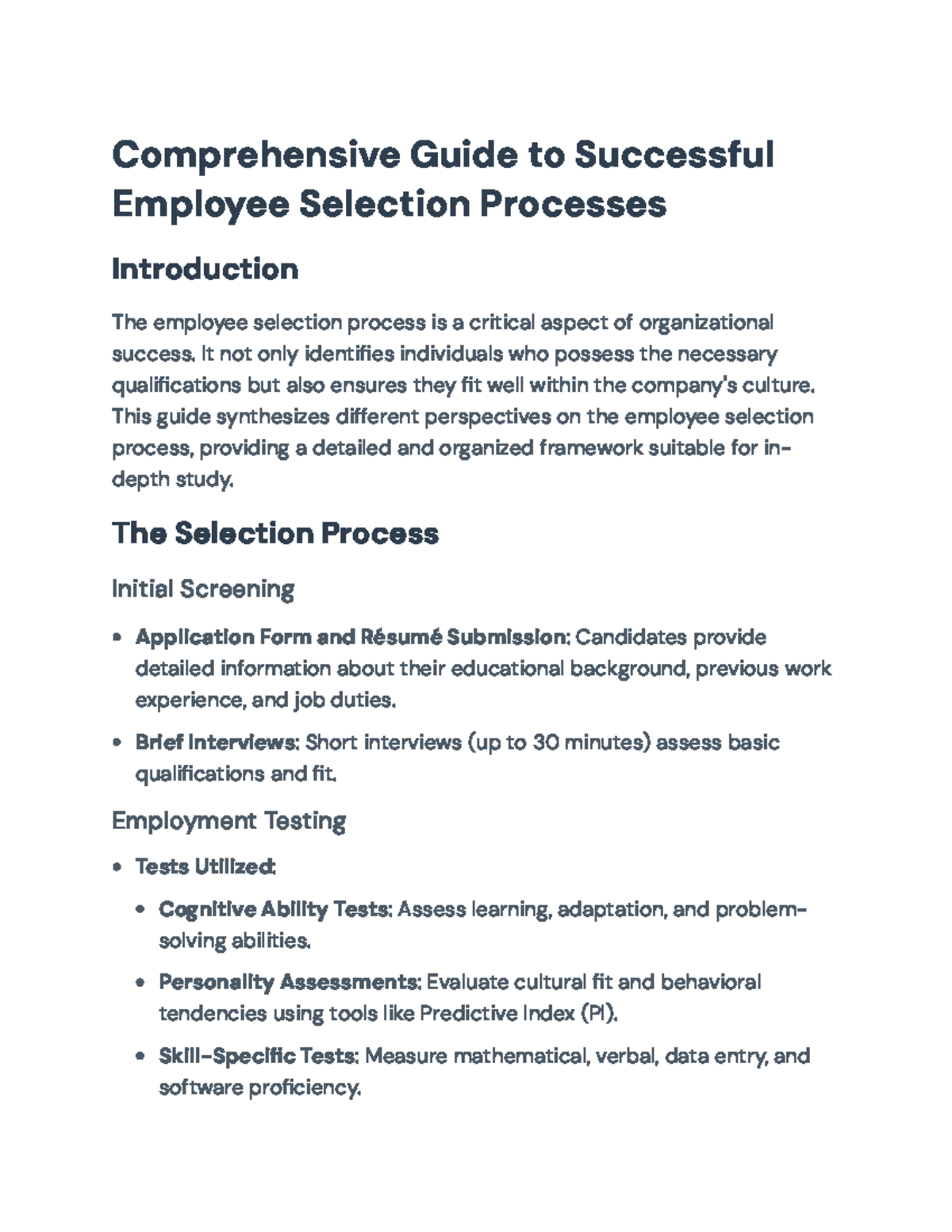 Comprehensive Guide to Employee Selection Processes (HR 101 ...