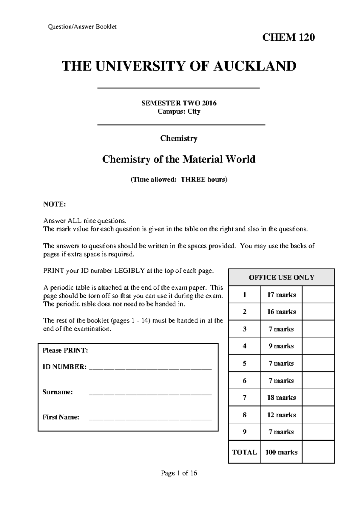 CHEM 120 Final Exam Questions and Answers - Semester 2, 2016 - Studocu