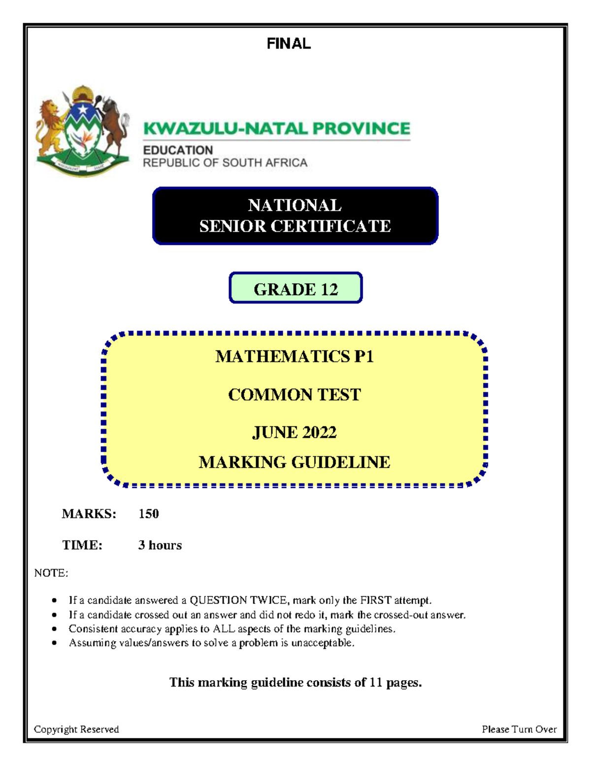 Mathematics P1 Grade 12 June 2022 Final Memo - Marking Guidelines - Studocu