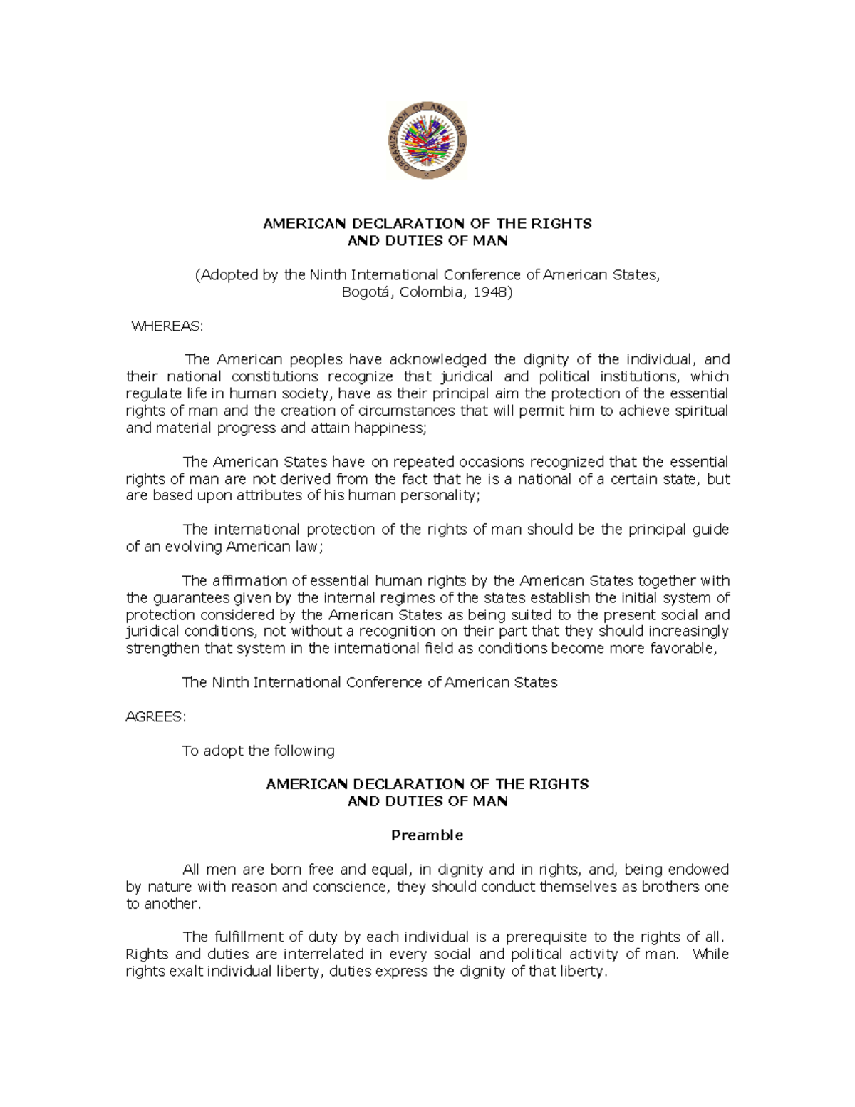 AMERICAN DECLARATION OF THE RIGHTS AND DUTIES OF MAN: Overview and ...