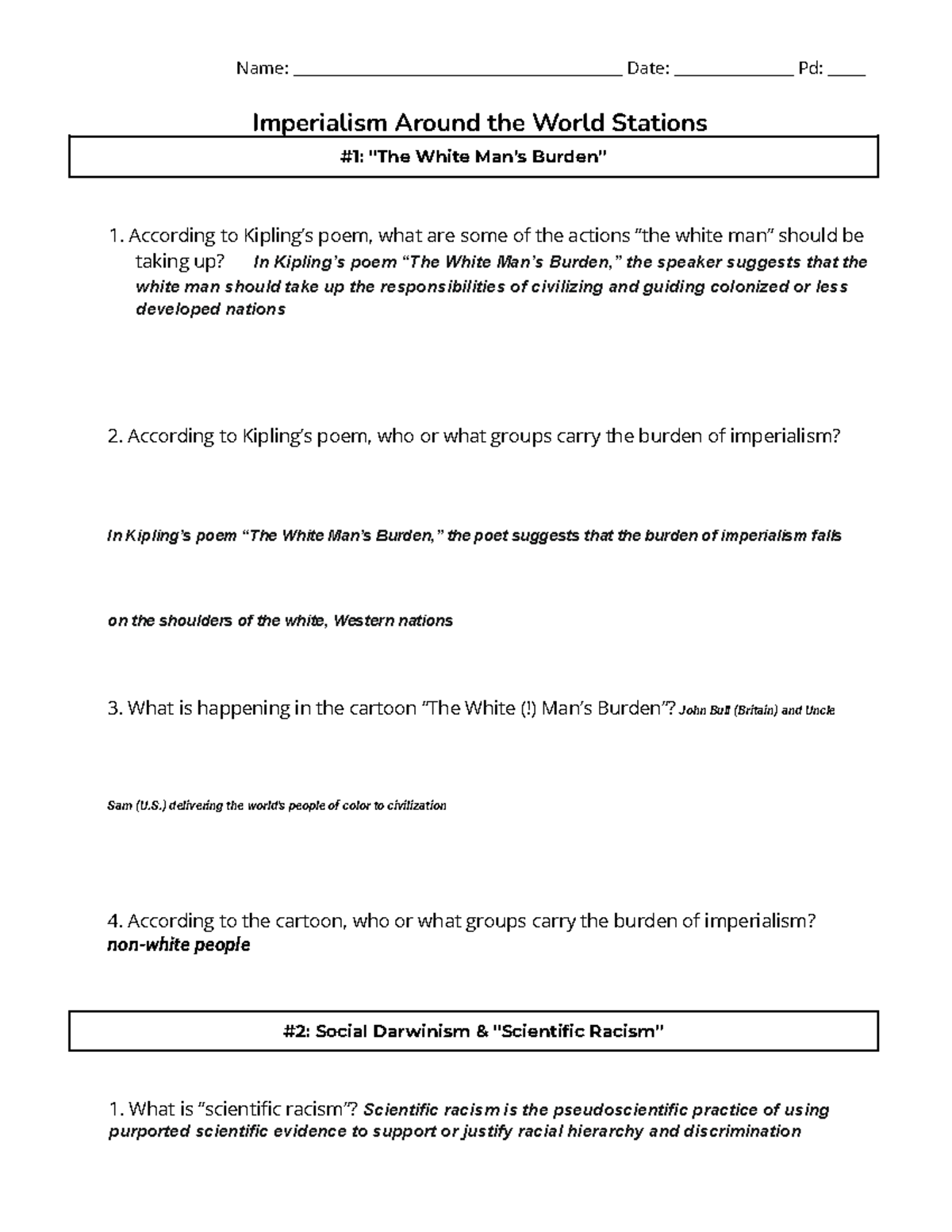 Imperialism Around the World: Stations Handout Analysis (HS 101) - Studocu