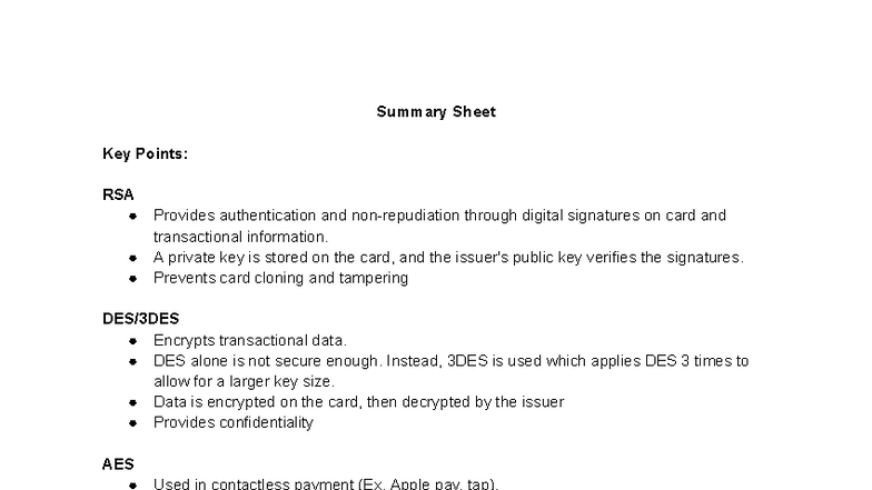 CP460 - Summary of RSA and NFC Security in Payment Transactions - Studocu