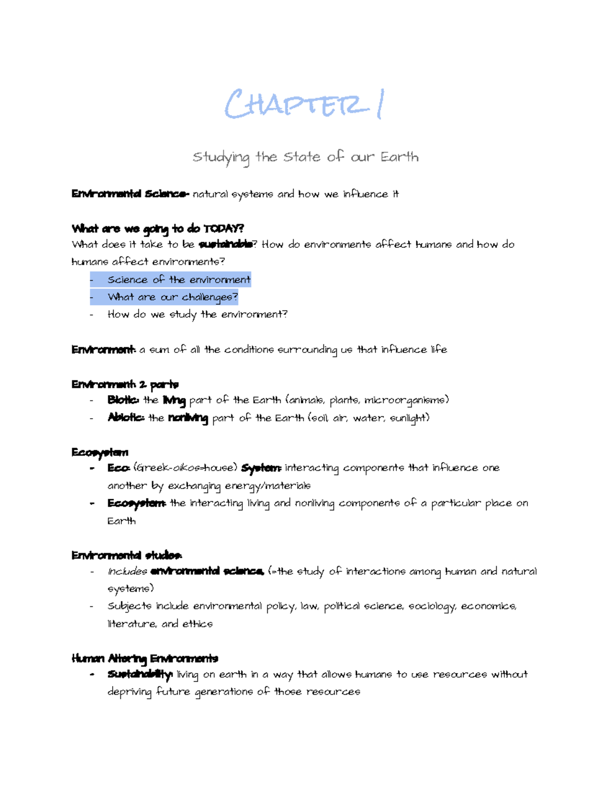 Chapter 1 - Chapter 1 Studying the State of our Earth Environmental ...