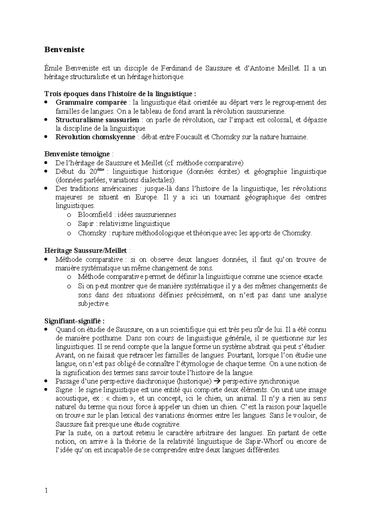 Étude sur Benveniste et l'Héritage Linguistique (Linguistique 101 ...