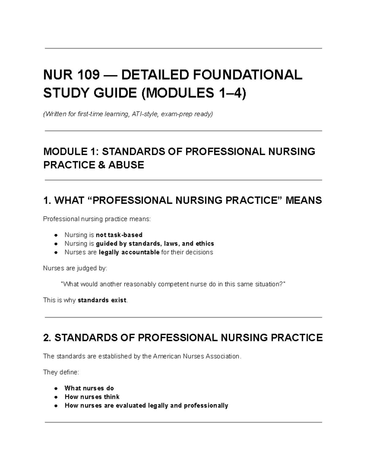 NUR 109 - Detailed Foundational Study Guide (Modules 1-4) - Studocu
